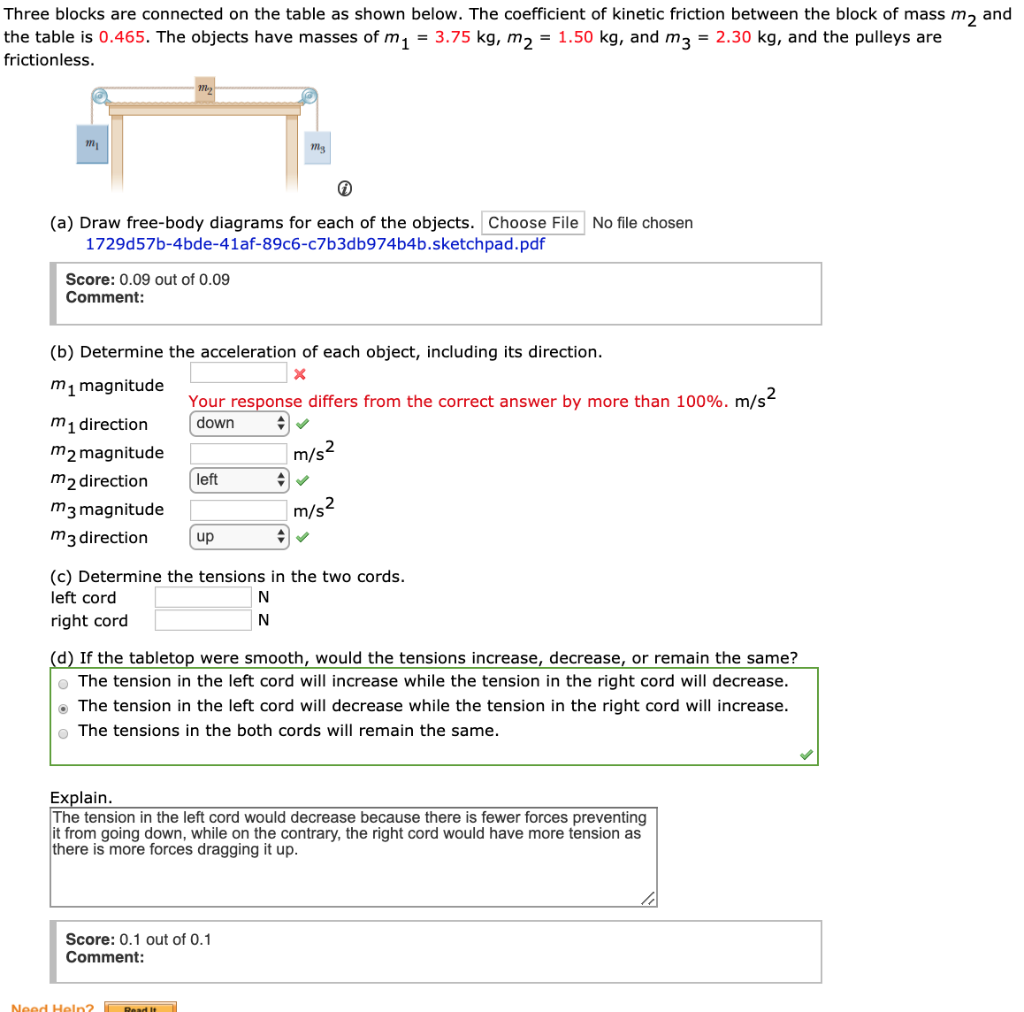 Solved Three blocks are connected on the table as shown | Chegg.com