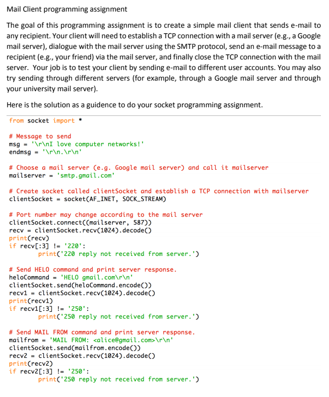 Solved Mail Client programming assignment The goal of this | Chegg.com