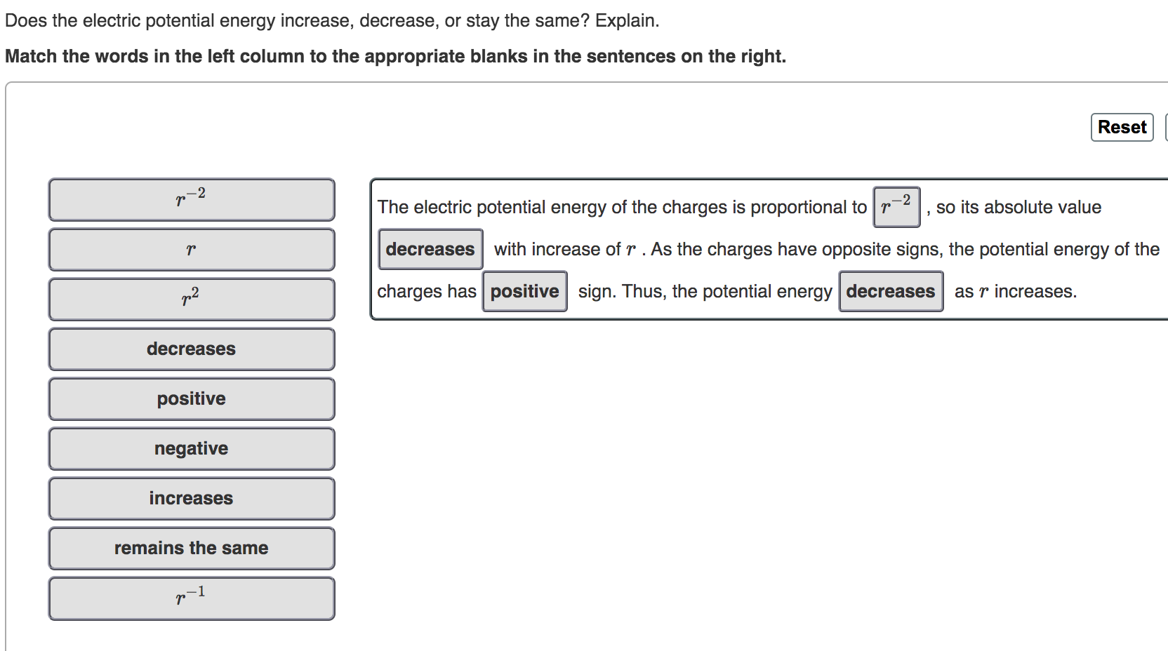 Solved Does the electric potential energy increase, | Chegg.com