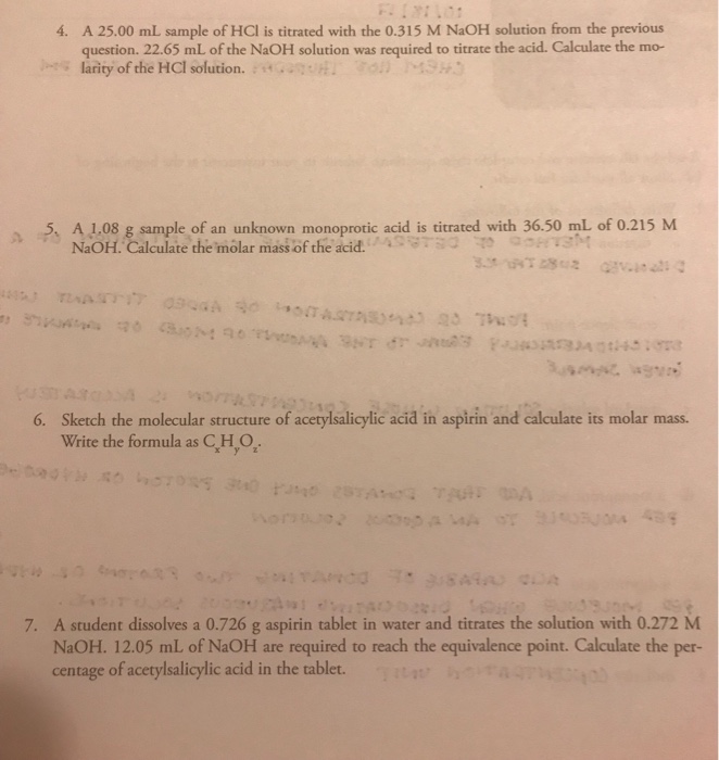 Solved 4. A 25.00 mL sample of HCl is titrated with the | Chegg.com