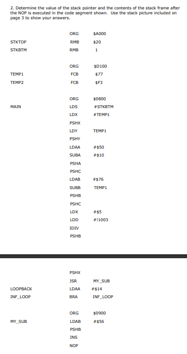 PI = 4 1. Show what the stack frame would look like | Chegg.com