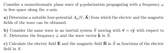Solved Consider a monochromatic plane wave of y-polarization | Chegg.com