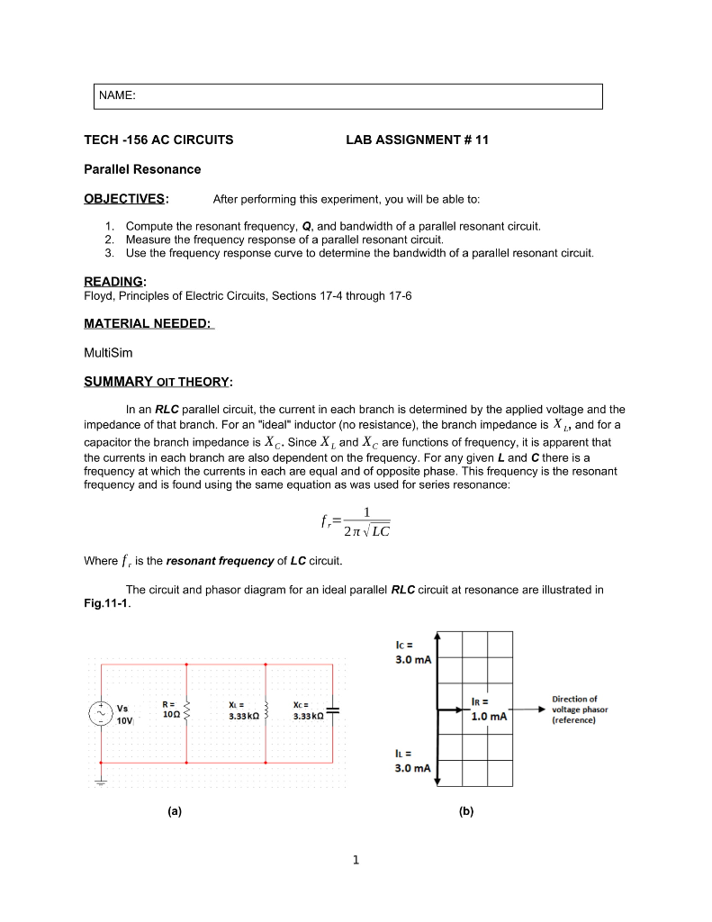 NAME: TECH -156 AC CIRCUITS LAB ASSIGNMENT # 11 | Chegg.com