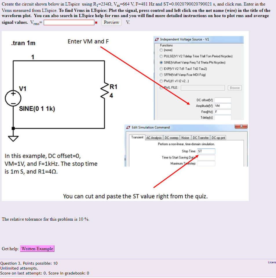 Solved Create the circuit shown below in LTspice using | Chegg.com