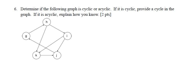 Solved 6. Determine if the following graph is cyclic or | Chegg.com