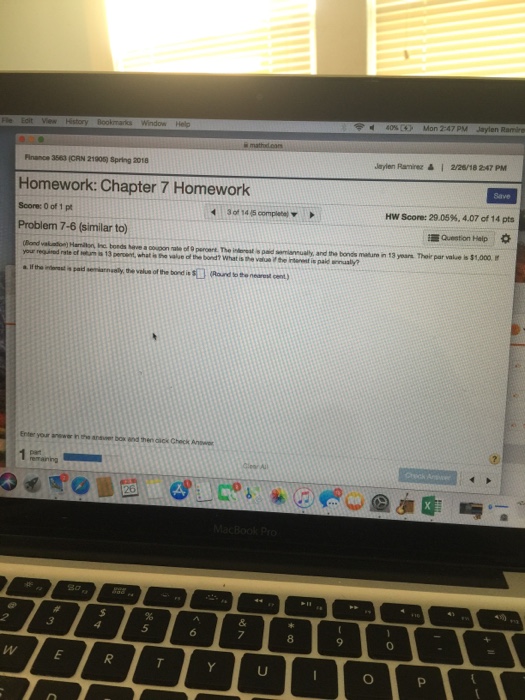 Solved 40% (4) Mon 2:47 PM Jaylen Ramr Finance 3563 (CRN | Chegg.com