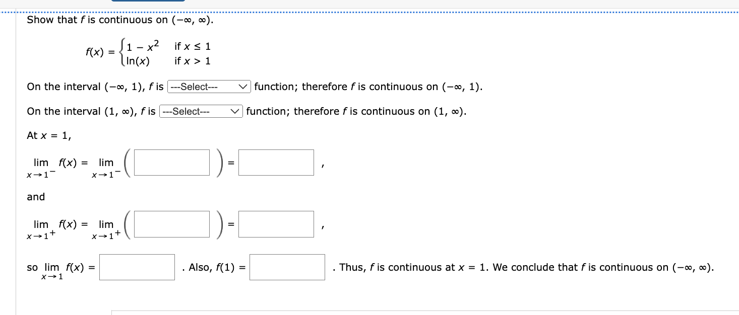 Solved Show that f ﻿is continuous on | Chegg.com