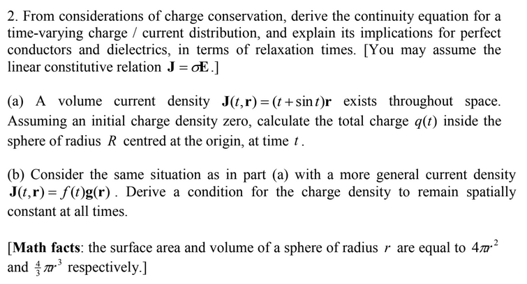Solved 2. From considerations of charge conservation, derive | Chegg.com