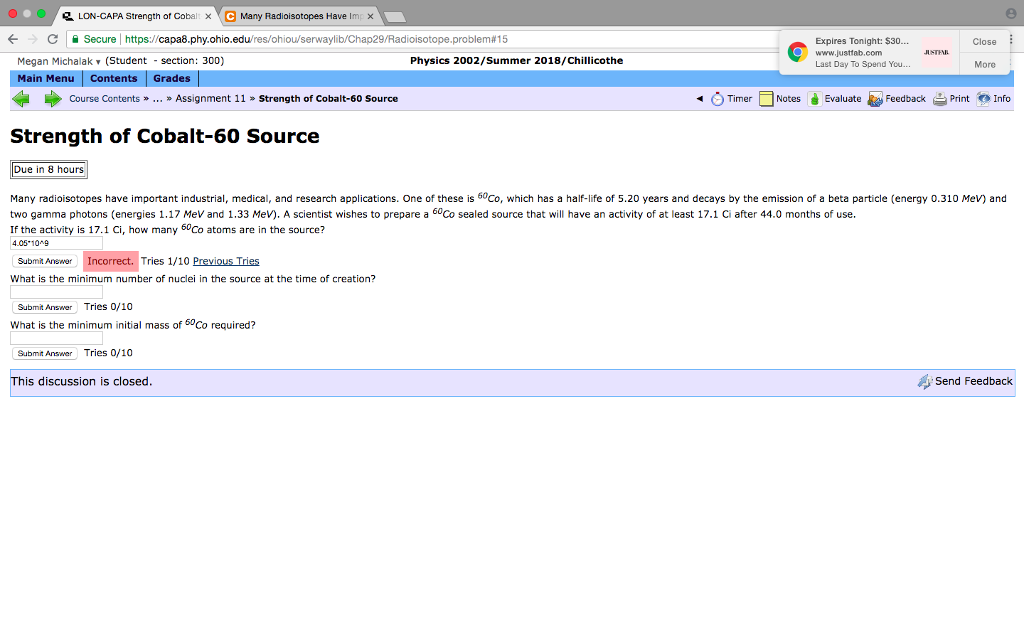 Solved LON-CAPA Strength of Cobal C Many Radioisotopes Have | Chegg.com