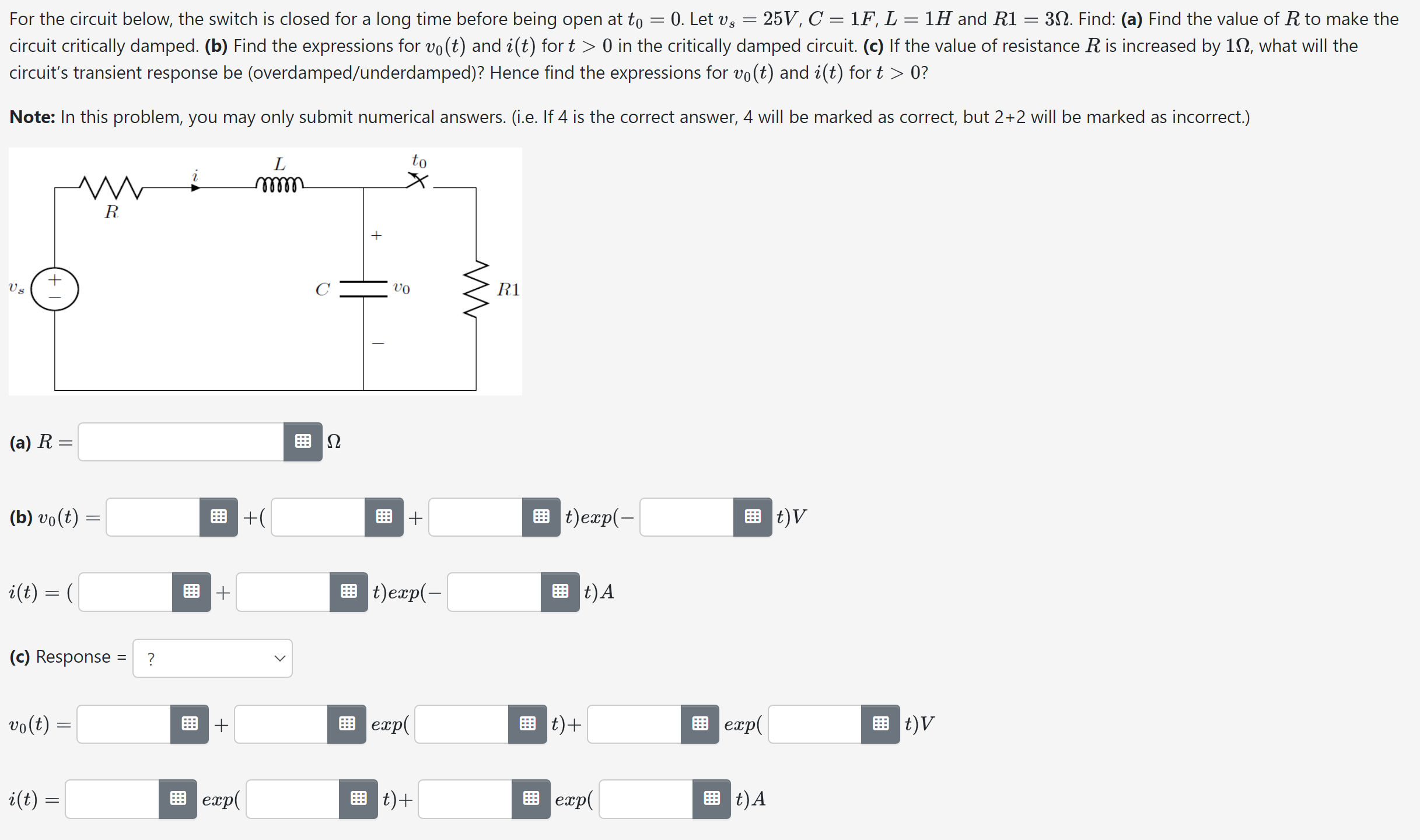 Solved For the circuit below, the switch is closed for a | Chegg.com