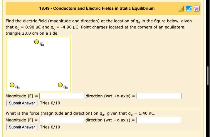 Solved 18.49 - Conductors and Electric Fields in Static | Chegg.com