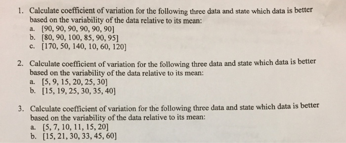Solved Calculate Coefficient Of Variation For The Following