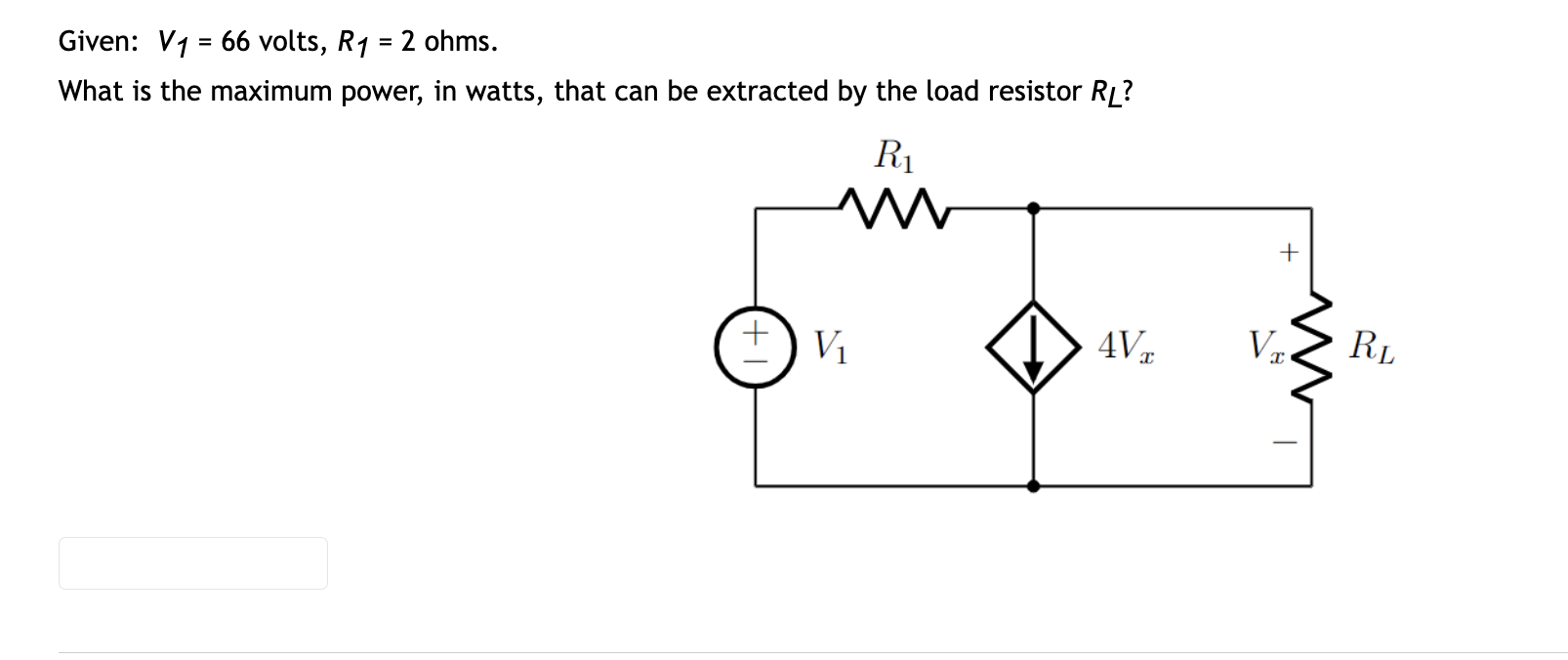 Solved Given: V1=66 volts, R1=2 ohms. What is the maximum | Chegg.com