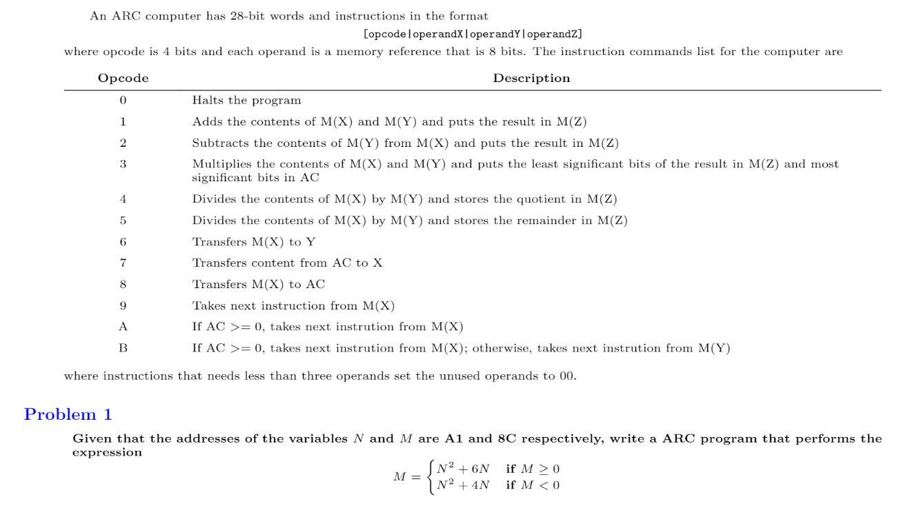 Solved An ARC computer has 28-bit words and instructions in | Chegg.com