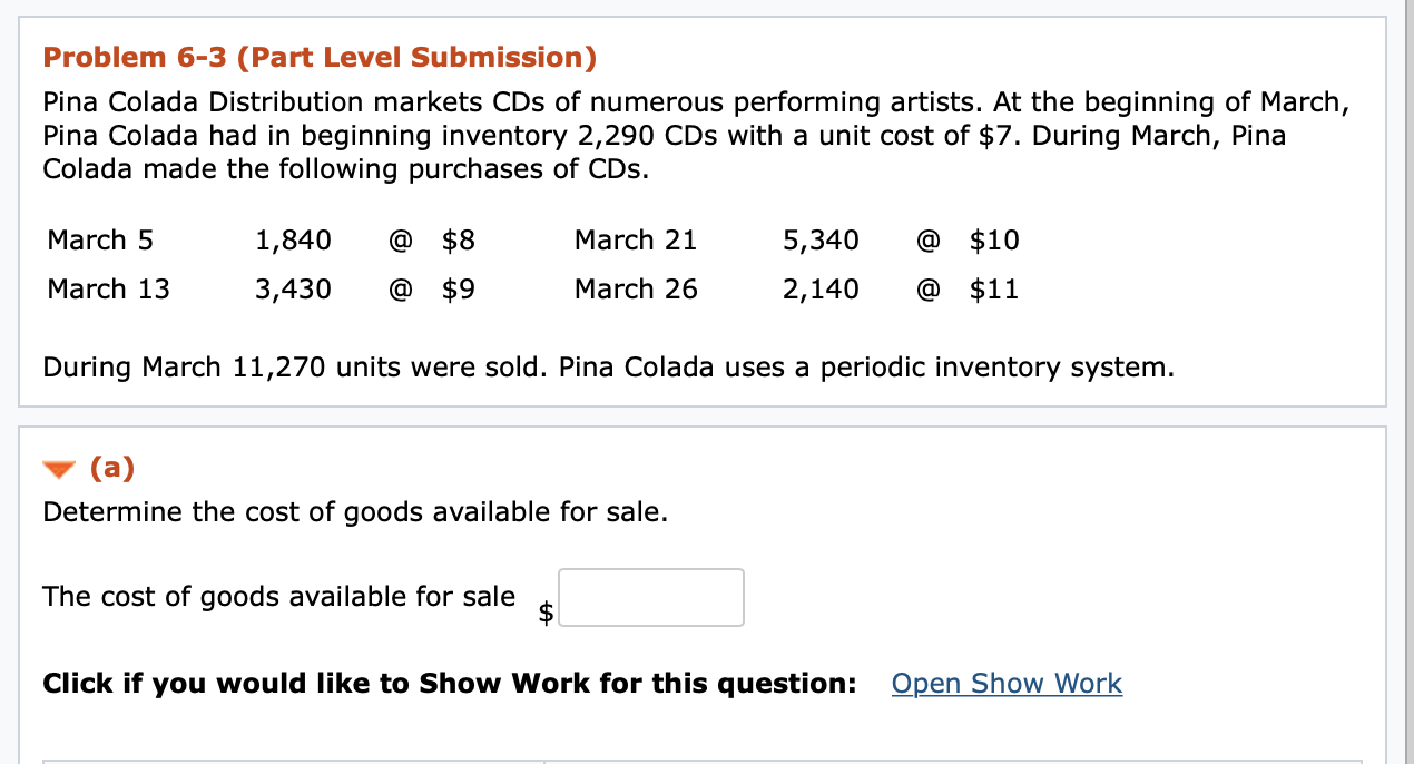 Solved Problem 6-3 (Part Level Submission) Pina Colada | Chegg.com