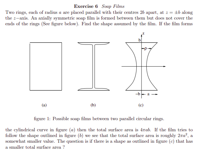 Exercise 6 Soap Films Two rings, each of radius a are | Chegg.com
