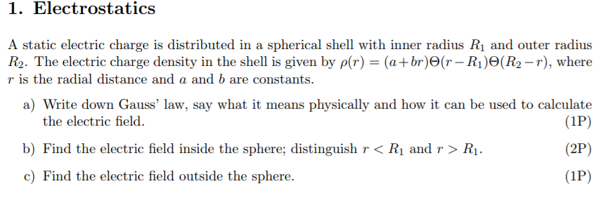 Solved 1. Electrostatics A static electric charge is | Chegg.com