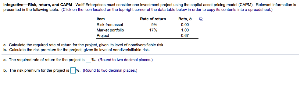 Solved Integrative-Risk, return, and CAPM Wolff Enterprises | Chegg.com