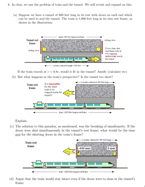 Solved In class, we saw the problem of train and the tunnel. | Chegg.com