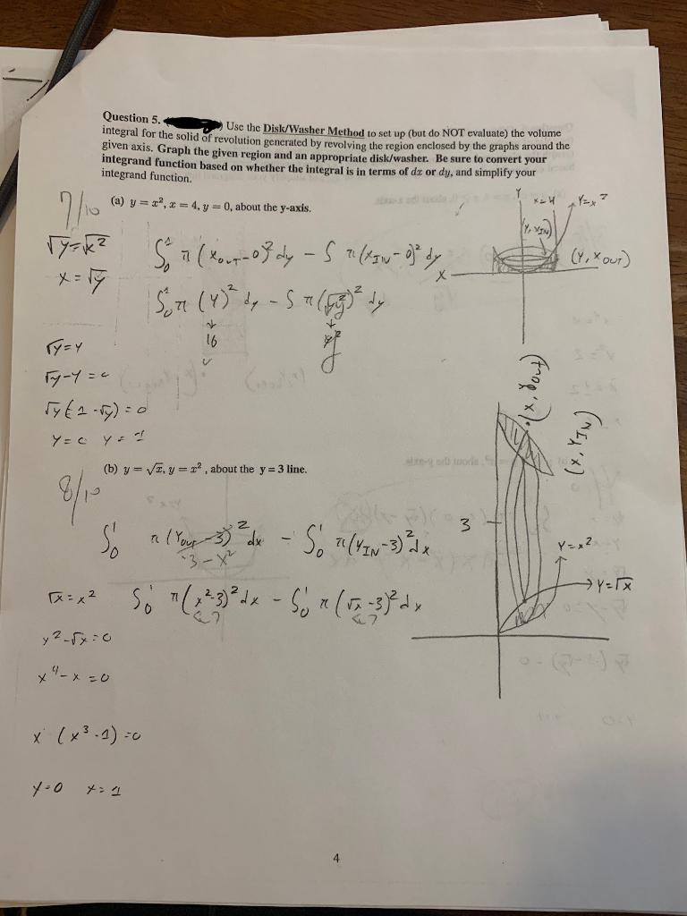 Solved Question 5. Use the Disk/Washer Method to set up (but | Chegg.com