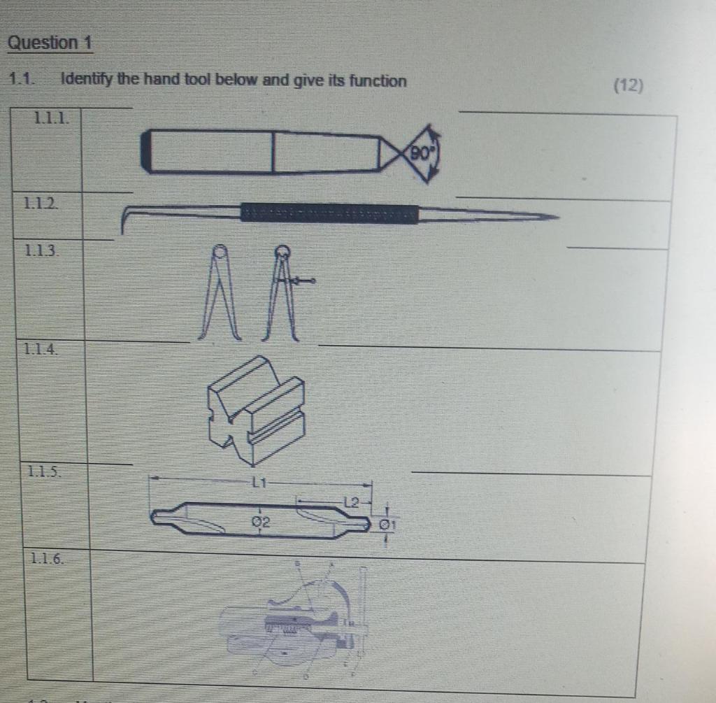 Solved Question 1 1.1. Identify the hand tool below and give | Chegg.com