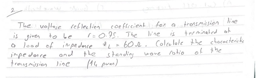 Solved The voltase reflection coefficient for a tronsmission | Chegg.com