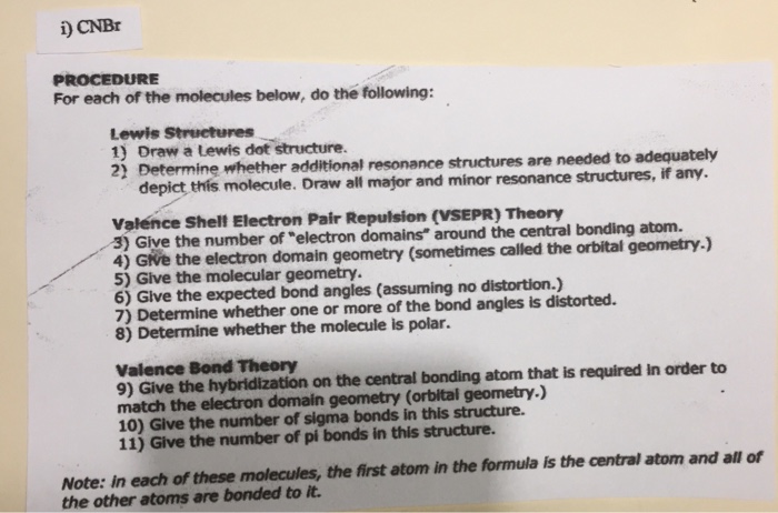 Solved i) CNBr PROCEDURE For each of the molecules below, do | Chegg.com
