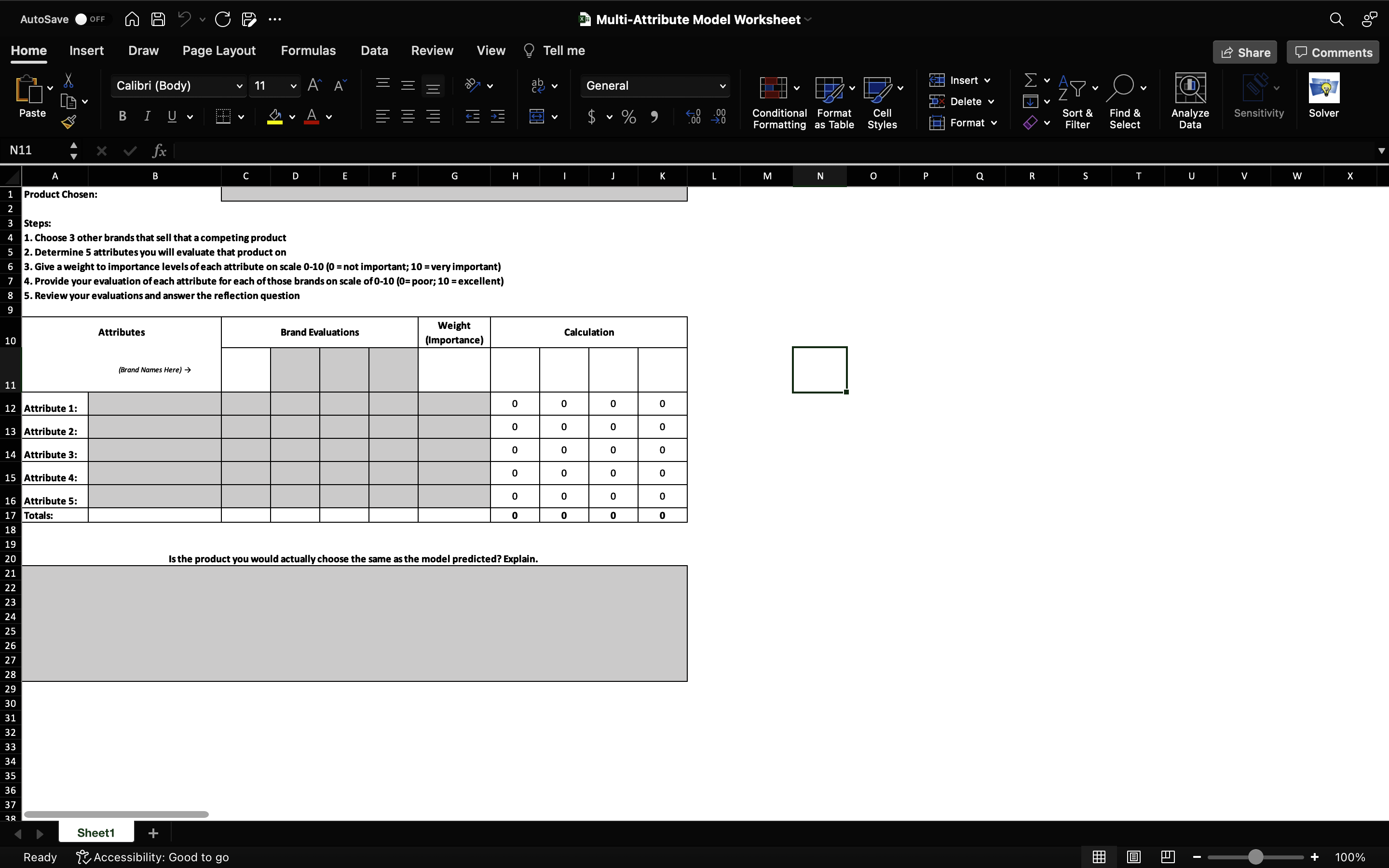 Solved Purpose: Apply the Multi-Attribute Model to your own | Chegg.com