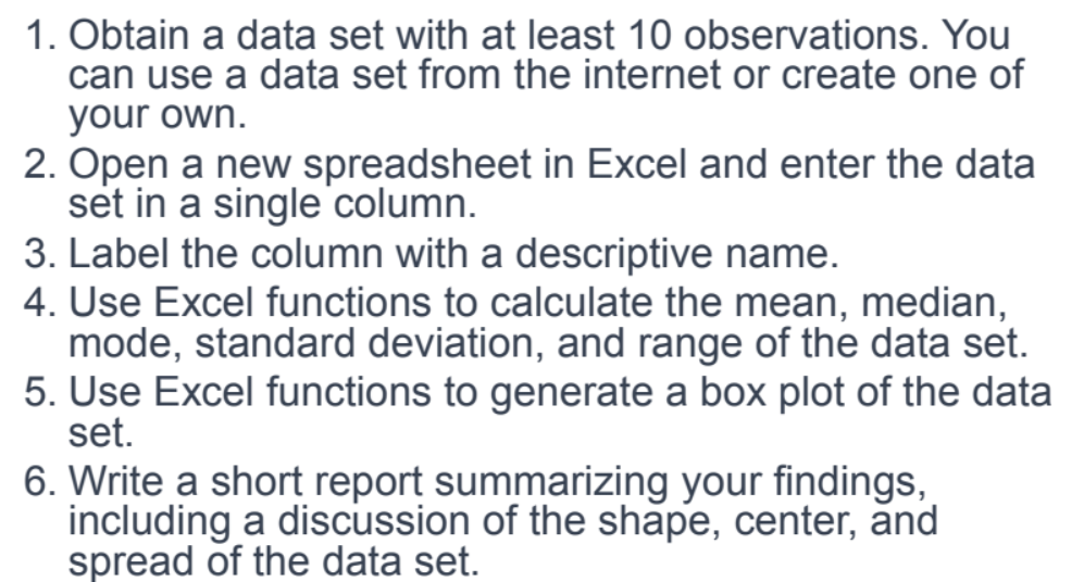 Solved 1. Obtain a data set with at least 10 observations. | Chegg.com