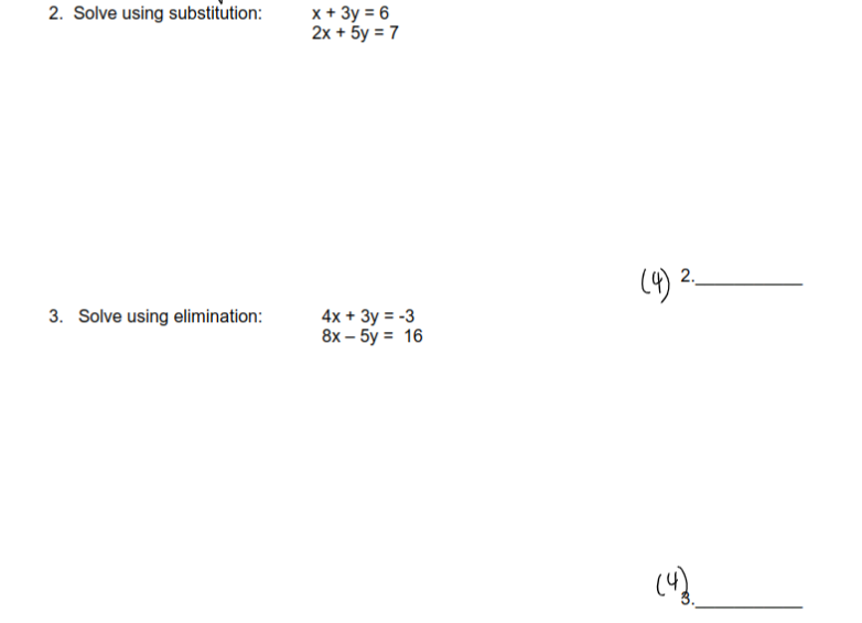 Solved 2. Solve using substitution: x+3y=62x+5y=7 (4) 2. 3. | Chegg.com