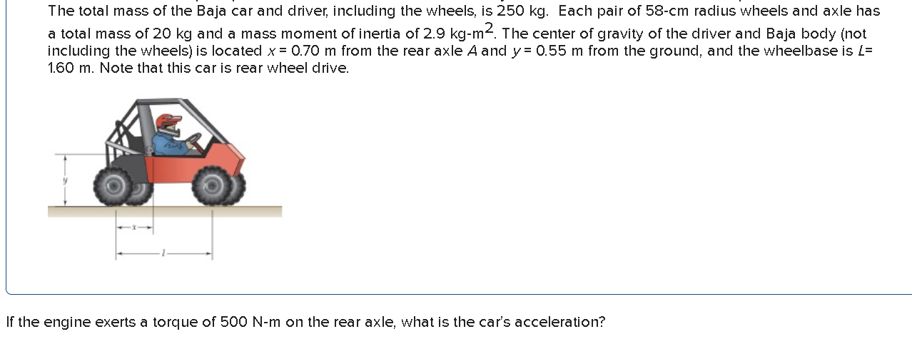 Solved The total mass of the Baja car and driver, including | Chegg.com