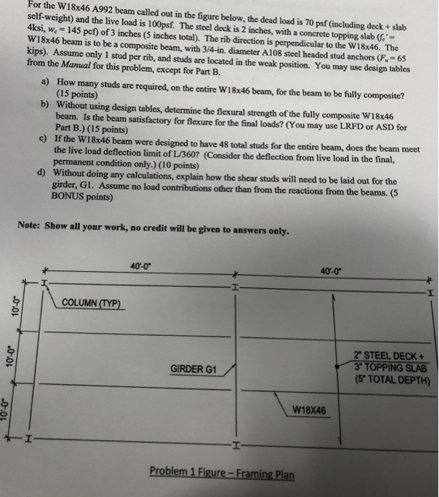 For the W18x46 A992 beam called out in the figure | Chegg.com