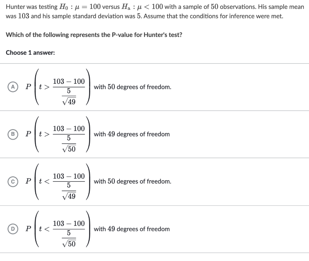 Solved Hunter was testing Ho : u = 100 versus Ha: 4