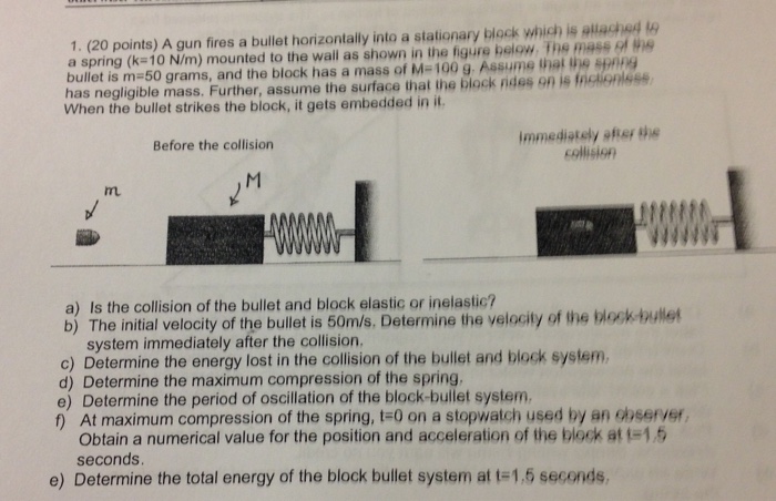 Solved A gun fires a bullet horizontally into a stationery | Chegg.com