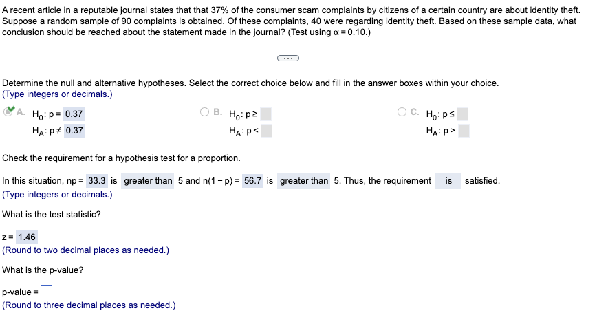 Solved A recent article in a reputable journal states that | Chegg.com