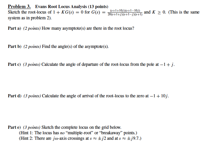 Solved Problem 3. Evans Root Locus Analysis (13 points) | Chegg.com