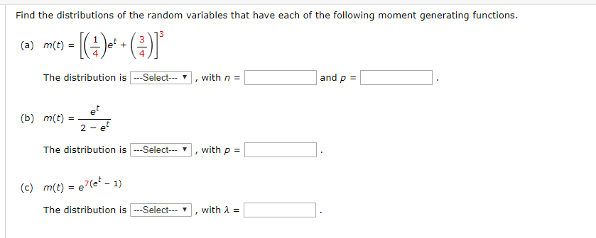 Solved Find the distributions of the random variables that | Chegg.com
