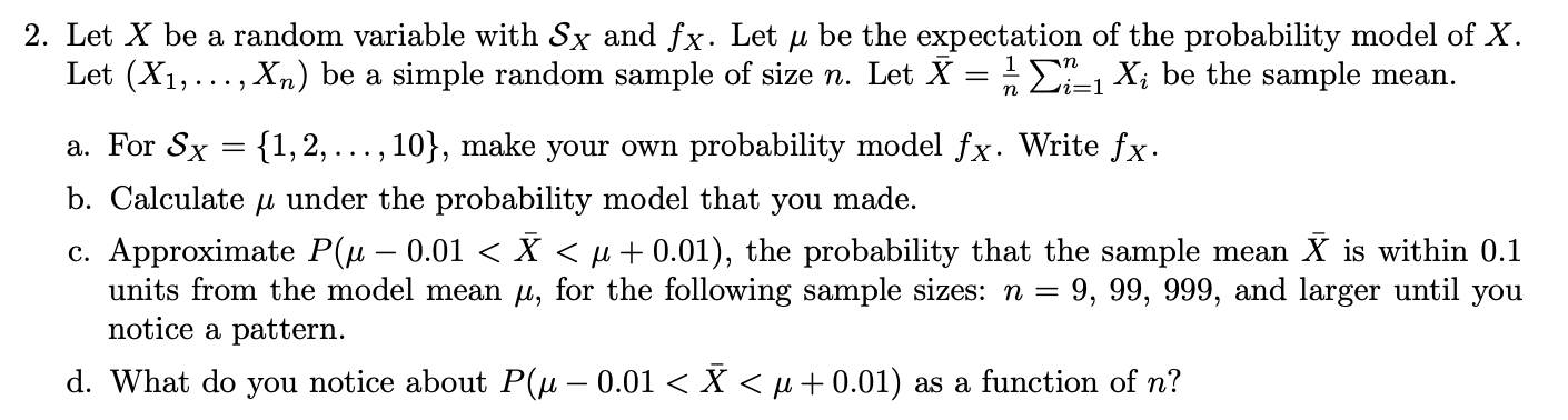 Solved 2. Let X be a random variable with SX and fX. Let μ | Chegg.com