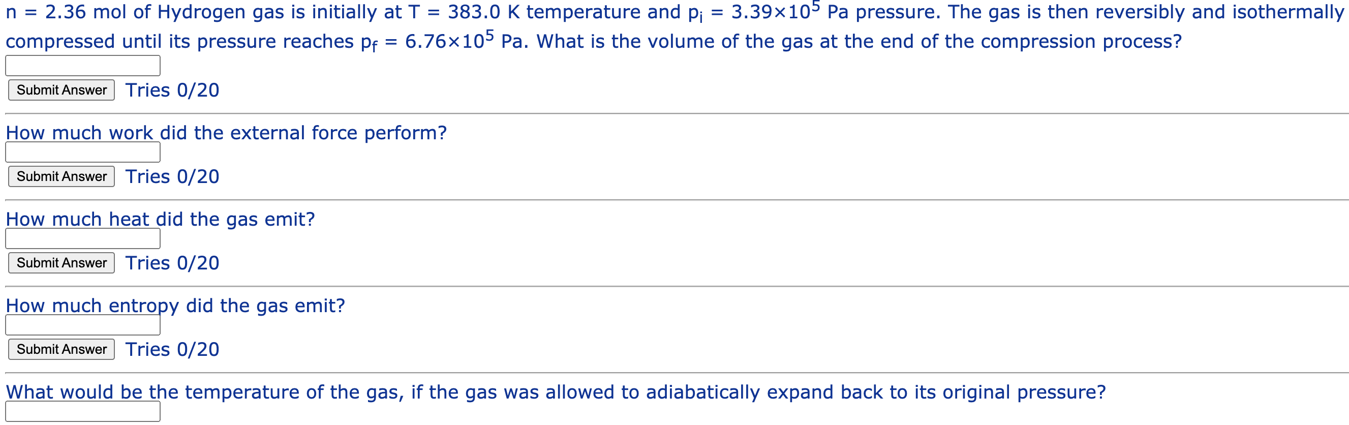Solved n = 2.36 mol of Hydrogen gas is initially at T = | Chegg.com