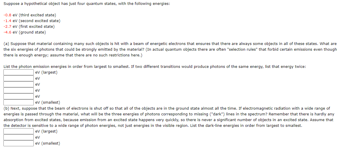 Solved Suppose a hypothetical object has just four quantum | Chegg.com