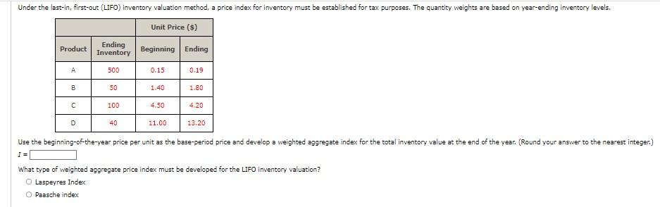 Solved I= What type of weighted aggregate price index must | Chegg.com