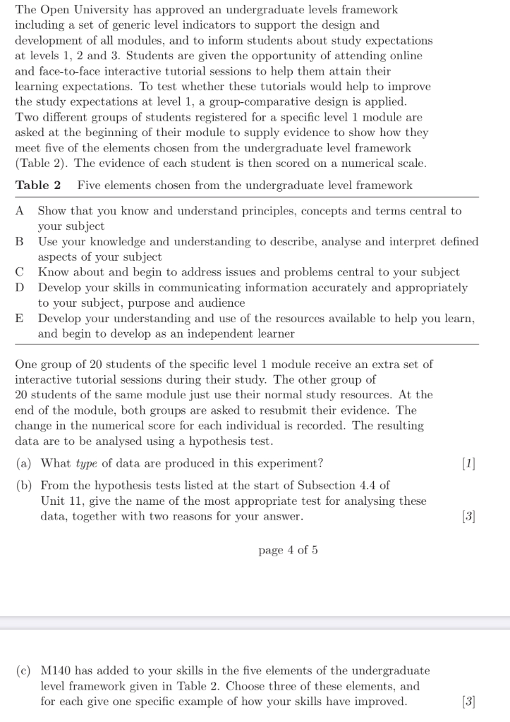 Solved The Open University has approved an undergraduate | Chegg.com