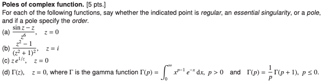 Solved Poles of complex function. [5 pts.] For each of the | Chegg.com