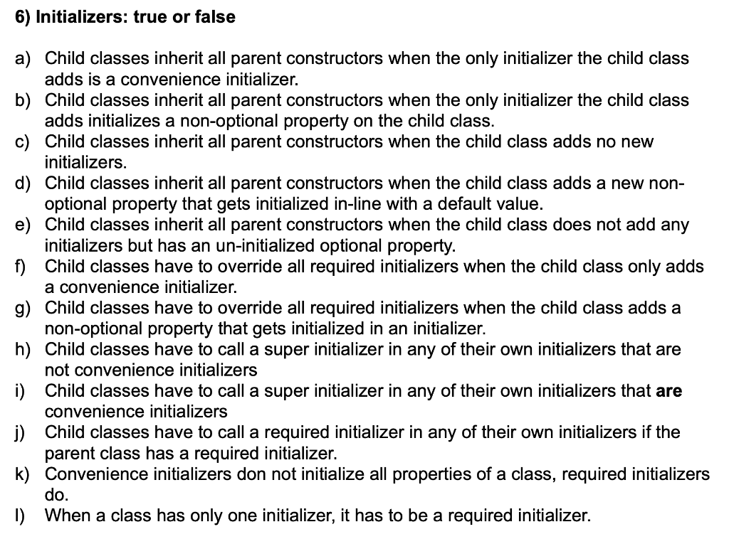 Solved 6) Initializers: true or false a) Child classes | Chegg.com