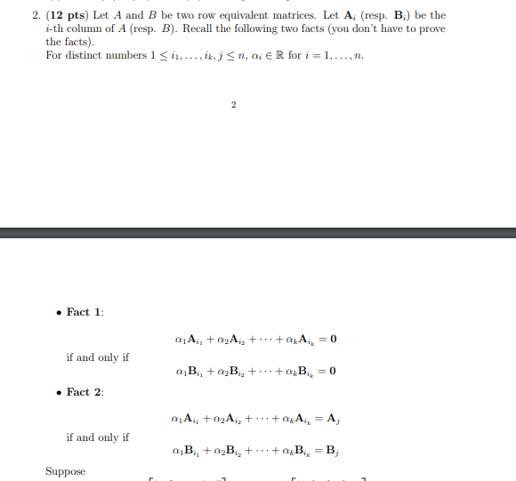 Solved 2. (12 pts) Let A and B be two row equivalent | Chegg.com