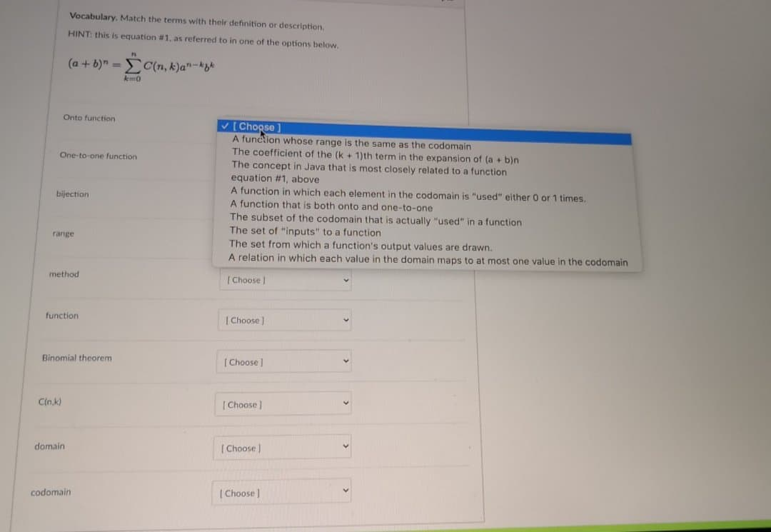 Solved Vocabulary, Match the terms with their definition or | Chegg.com
