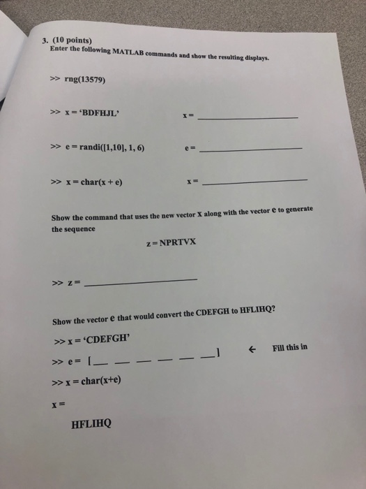 Solved 3. (10 points) Enter the following MATLAB commands | Chegg.com