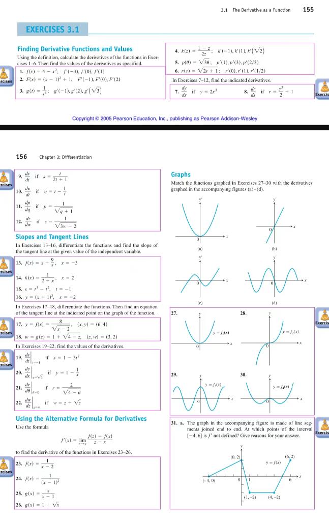 Solved 3.1 The Derivative as a function 155 EXERCISES 3.1 | Chegg.com