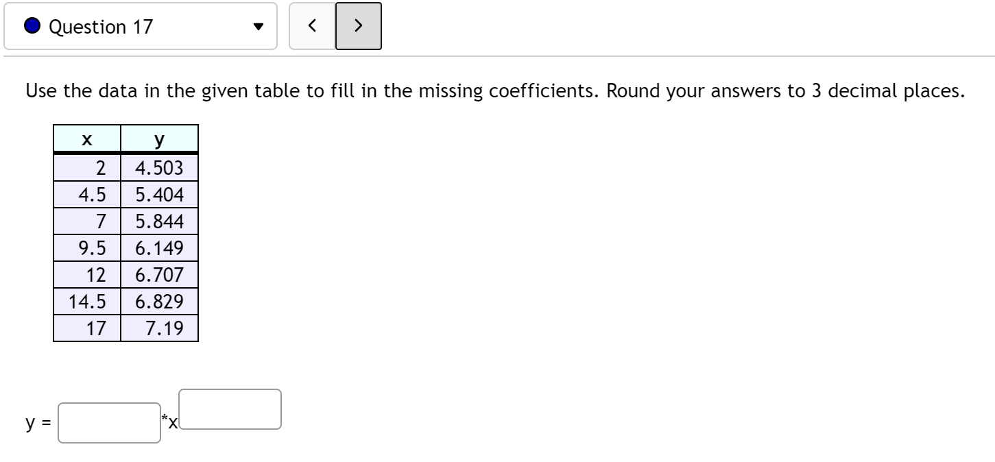 Solved Question 17 > Use the data in the given table to fill | Chegg.com