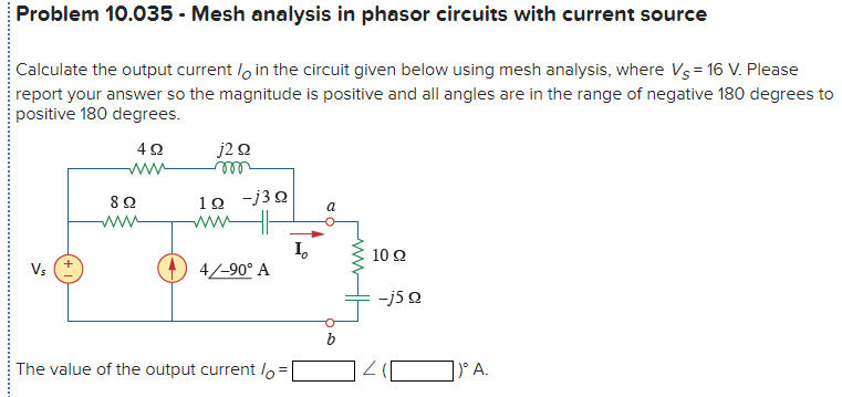 Solved Problem 10.035 - Mesh analysis in phasor circuits | Chegg.com